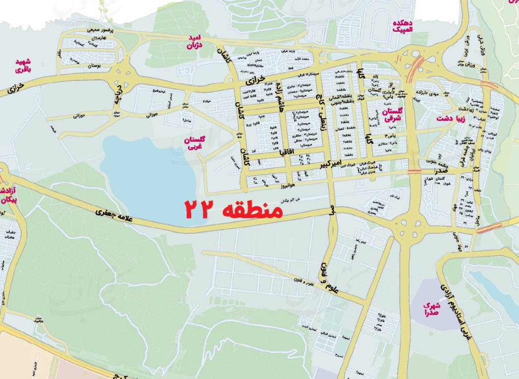 منطقه 22 تهران روی نقشه: تفکیک محله ها و جزئیات کامل